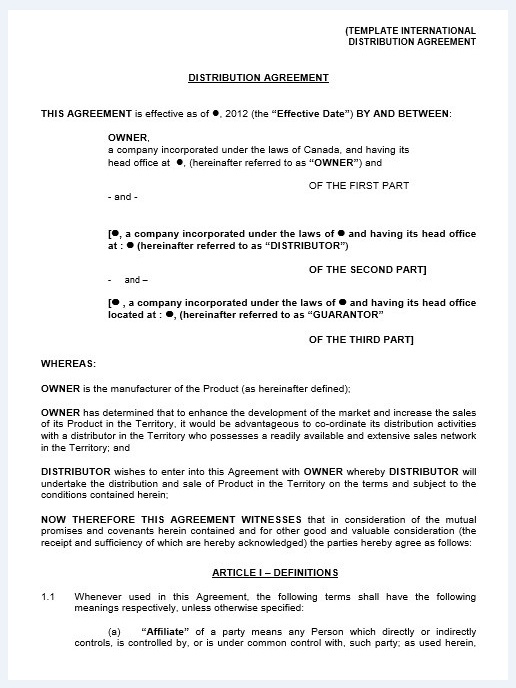 Distribution Agreement Templates - Mike's Templates