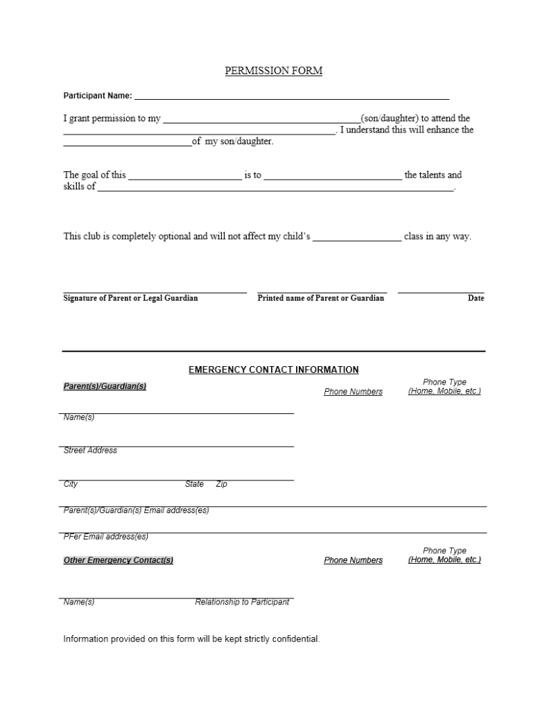16 Free Permission Slip Templates - Mike's Templates
