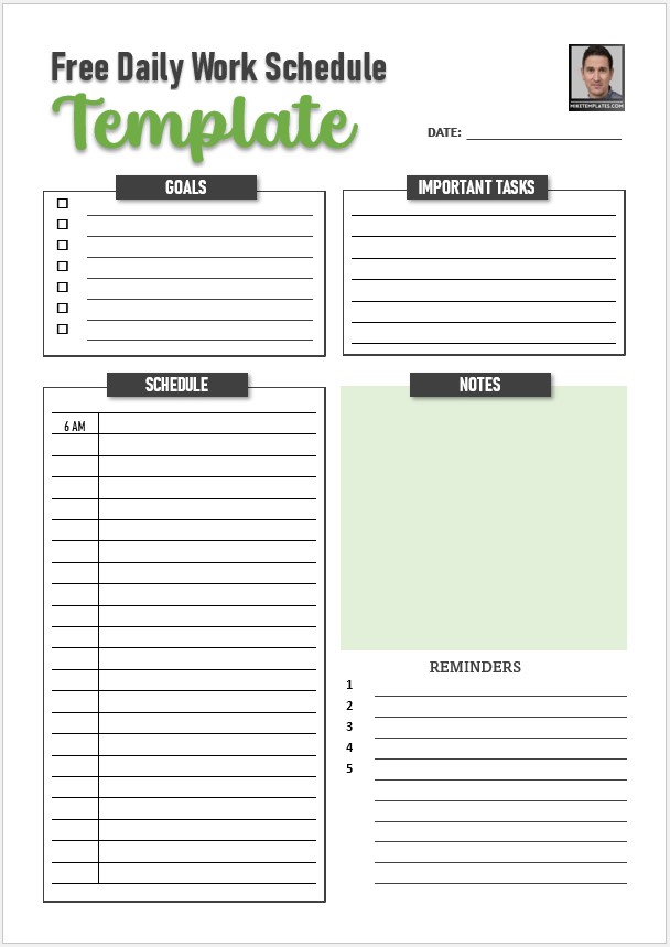 Free Daily Work Schedule Templates – Mike's Templates