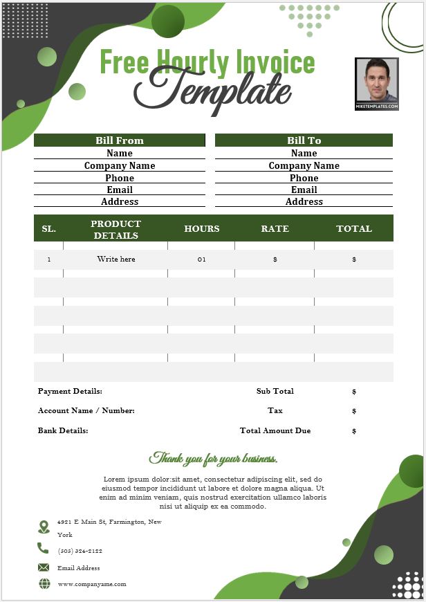 Free Hourly Invoice Templates – Mike's Templates