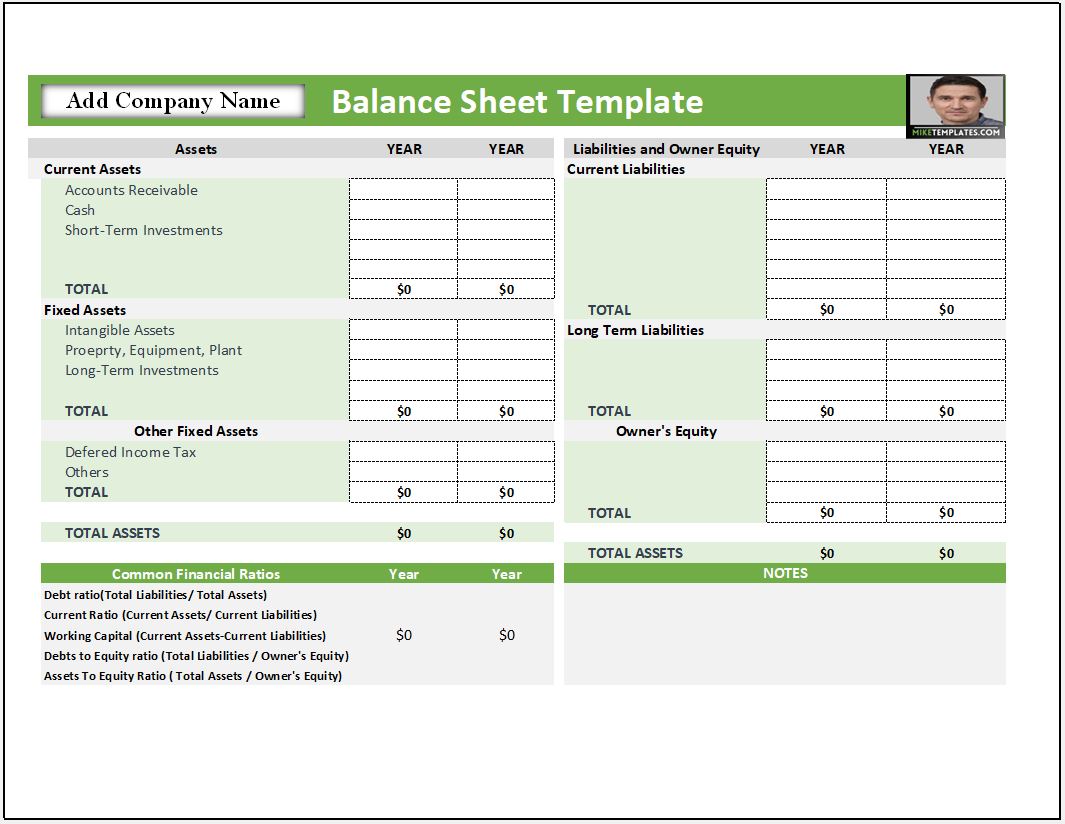 Balance Sheet Templates – Mike's Templates
