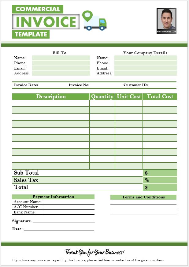 Commercial Invoice Templates – Mike's Templates