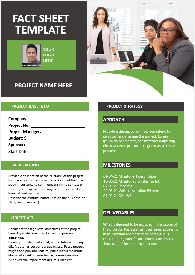 Free Formal Fact Sheet Templates - Mike's Templates